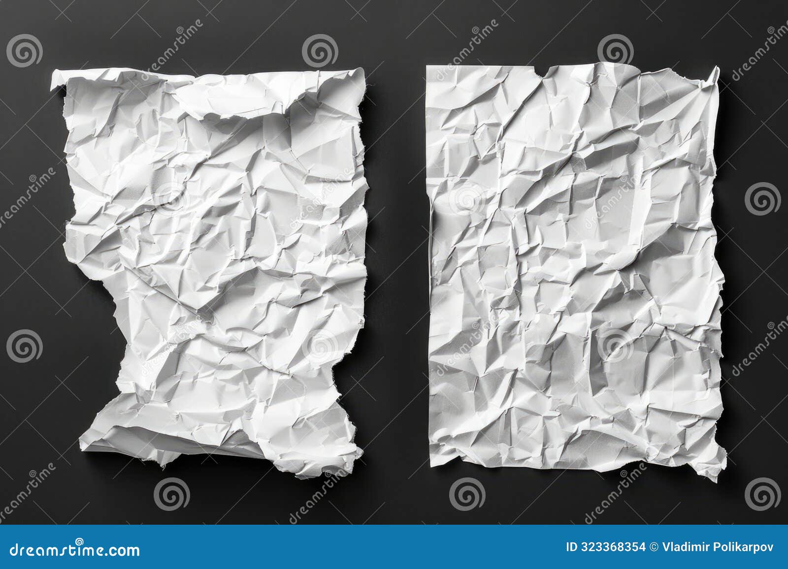 Two Pieces of Crumpled Paper Sit on a Black Surface Stock Photo - Image ...