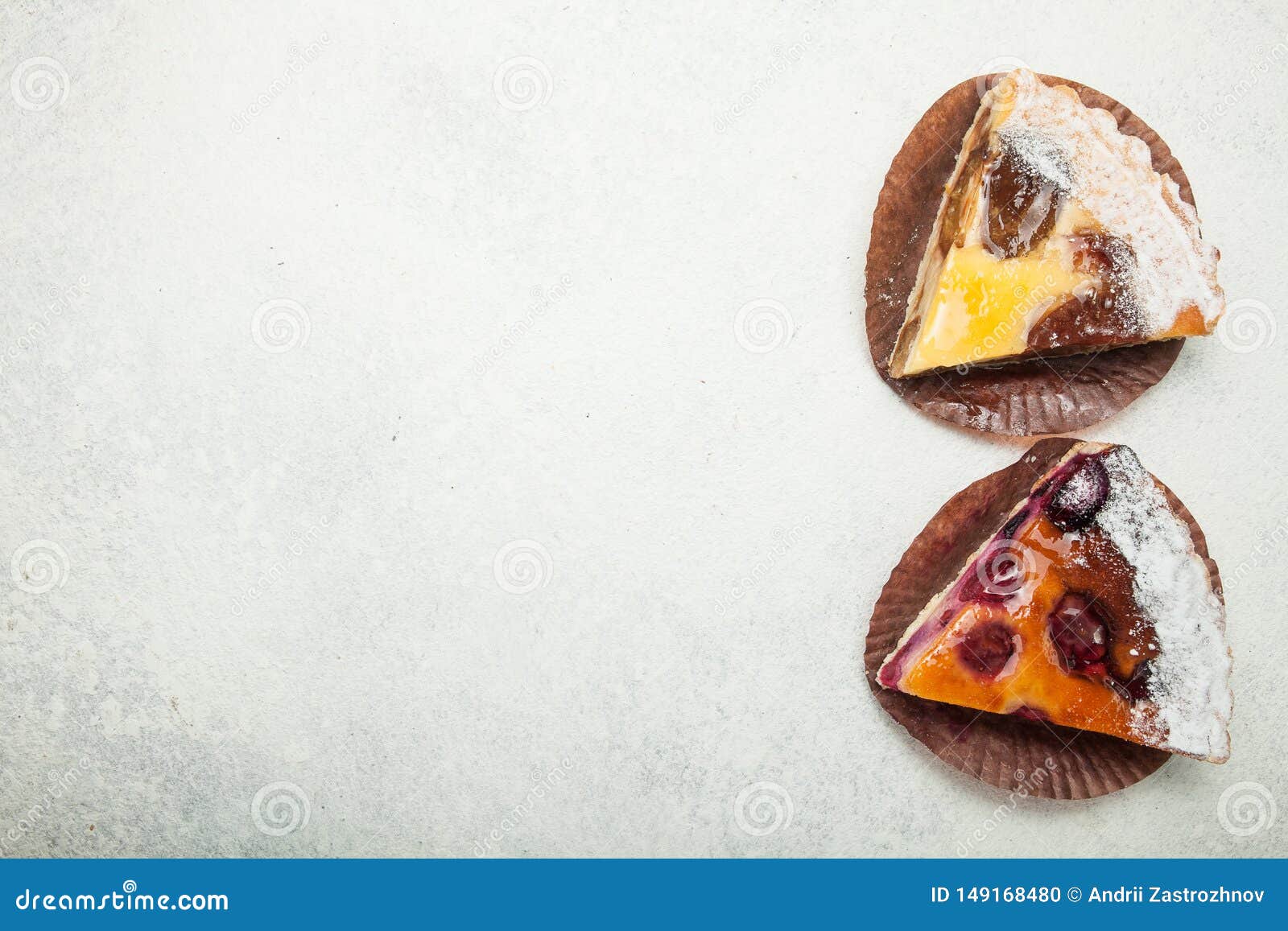 Two Pieces of Homemade Cake on a White Vintage Table, Empty Space for ...