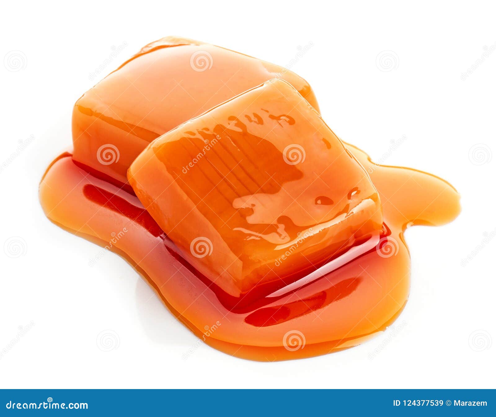 Two Pieces of Melted Caramel Stock Image - Image of melted, liquid ...