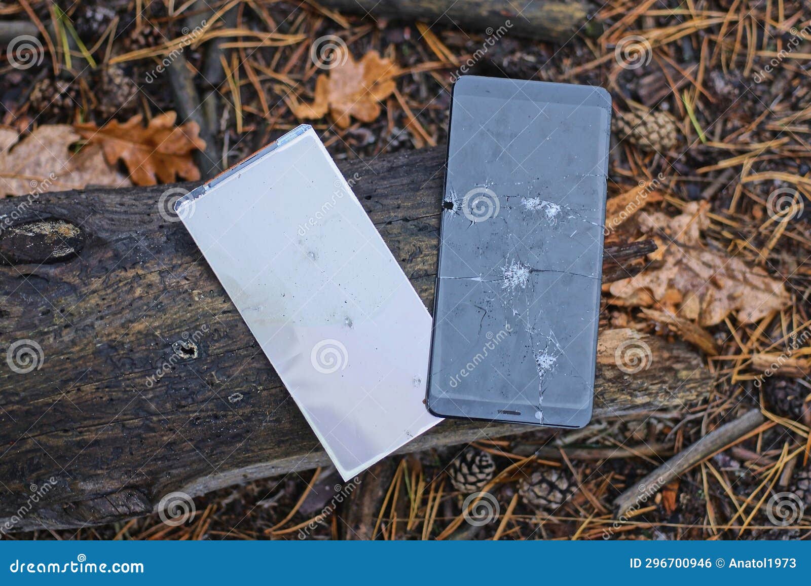 Two Pieces of an Old Disassembled Smartphone with a Broken Black Screen ...