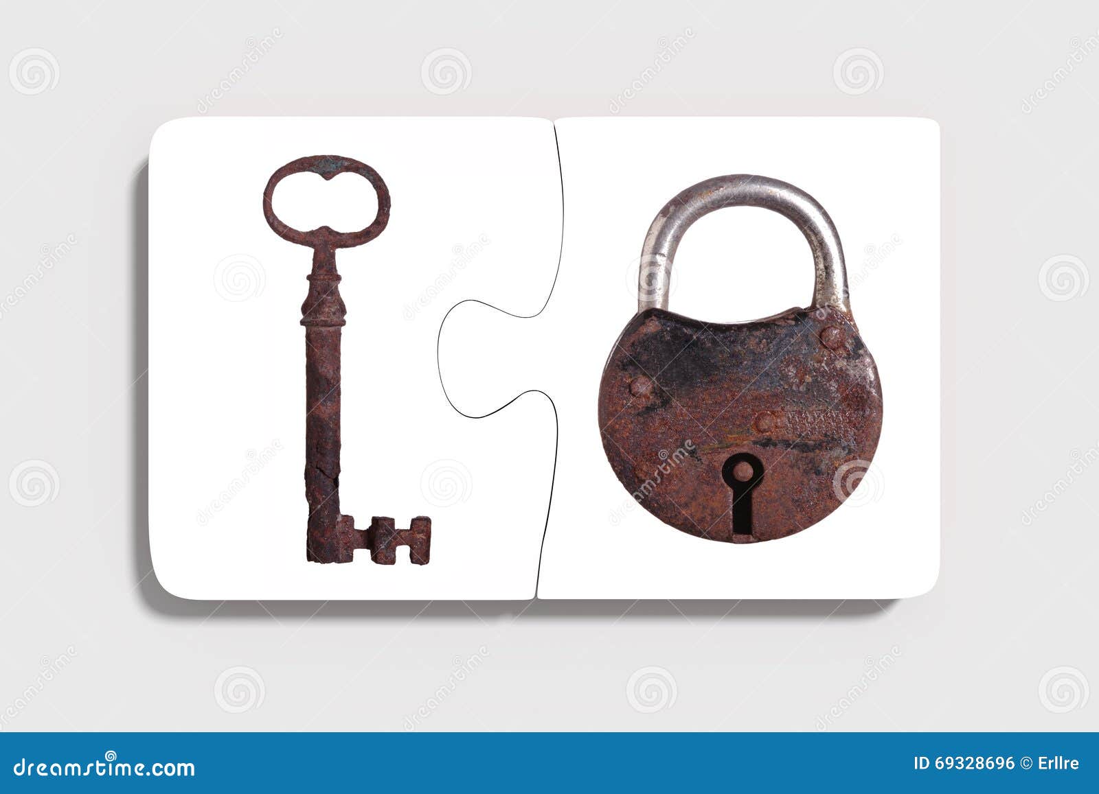 Two Pieces of Puzzle with Padlock and Key Stock Illustration ...