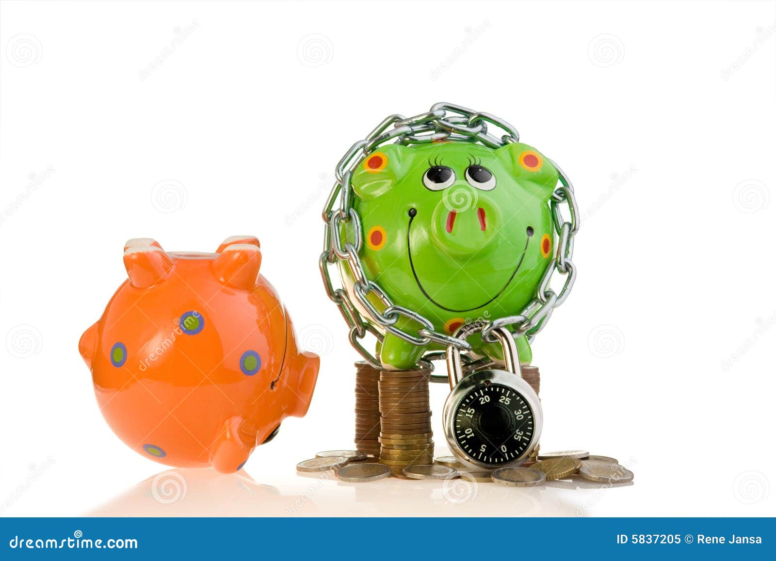 Two piggy banks with lock stock image. Image of pennies - 5837205