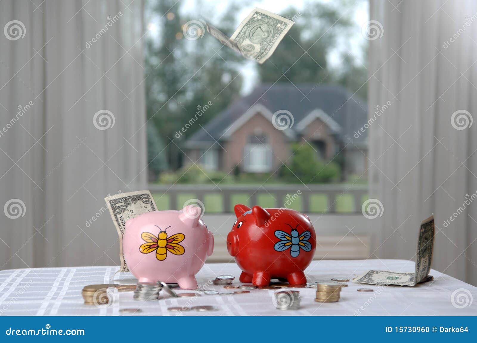 Two piggy banks and money stock photo. Image of daydreaming - 15730960