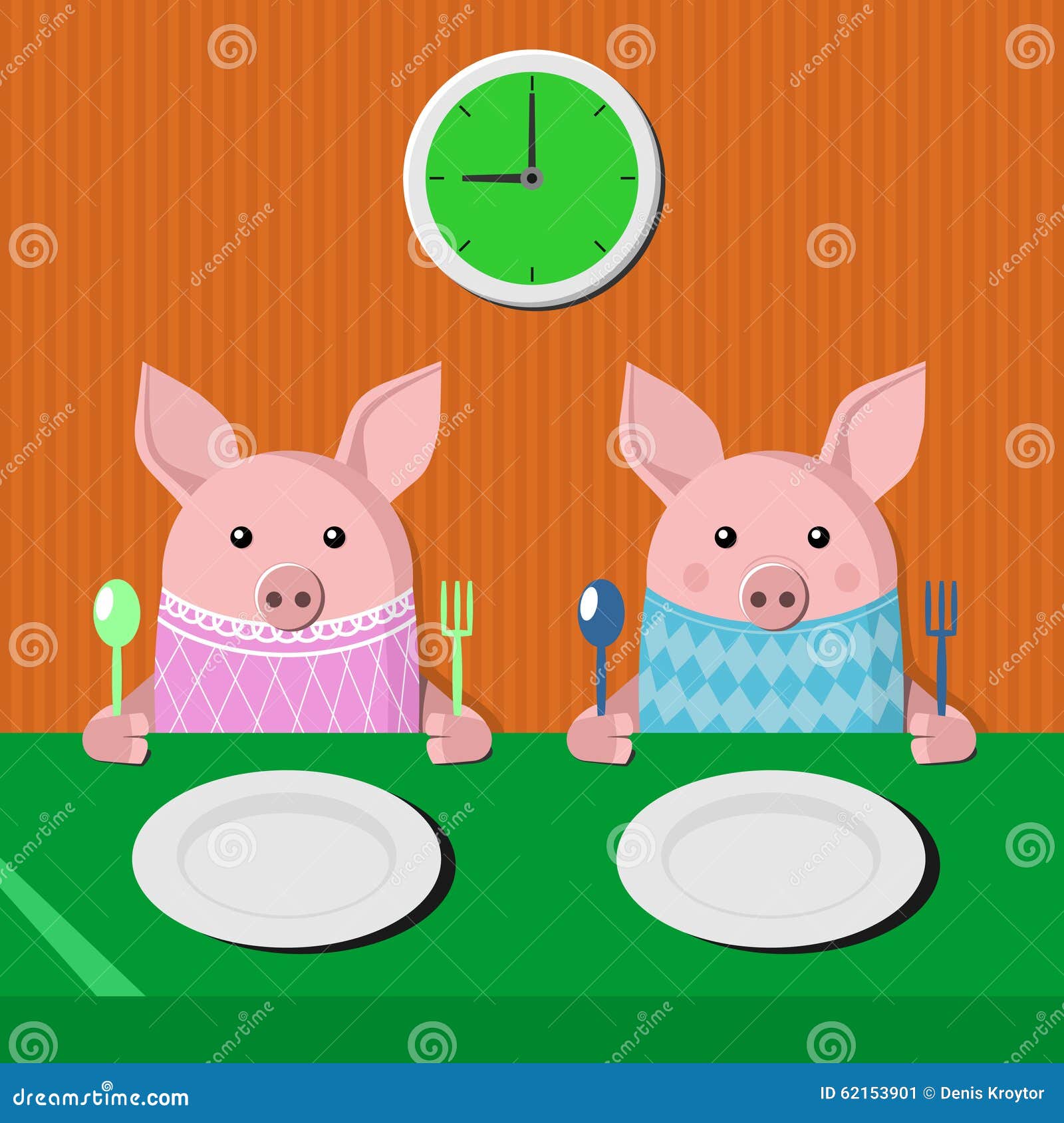 Two piglets at the table stock vector. Illustration of breakfast - 62153901