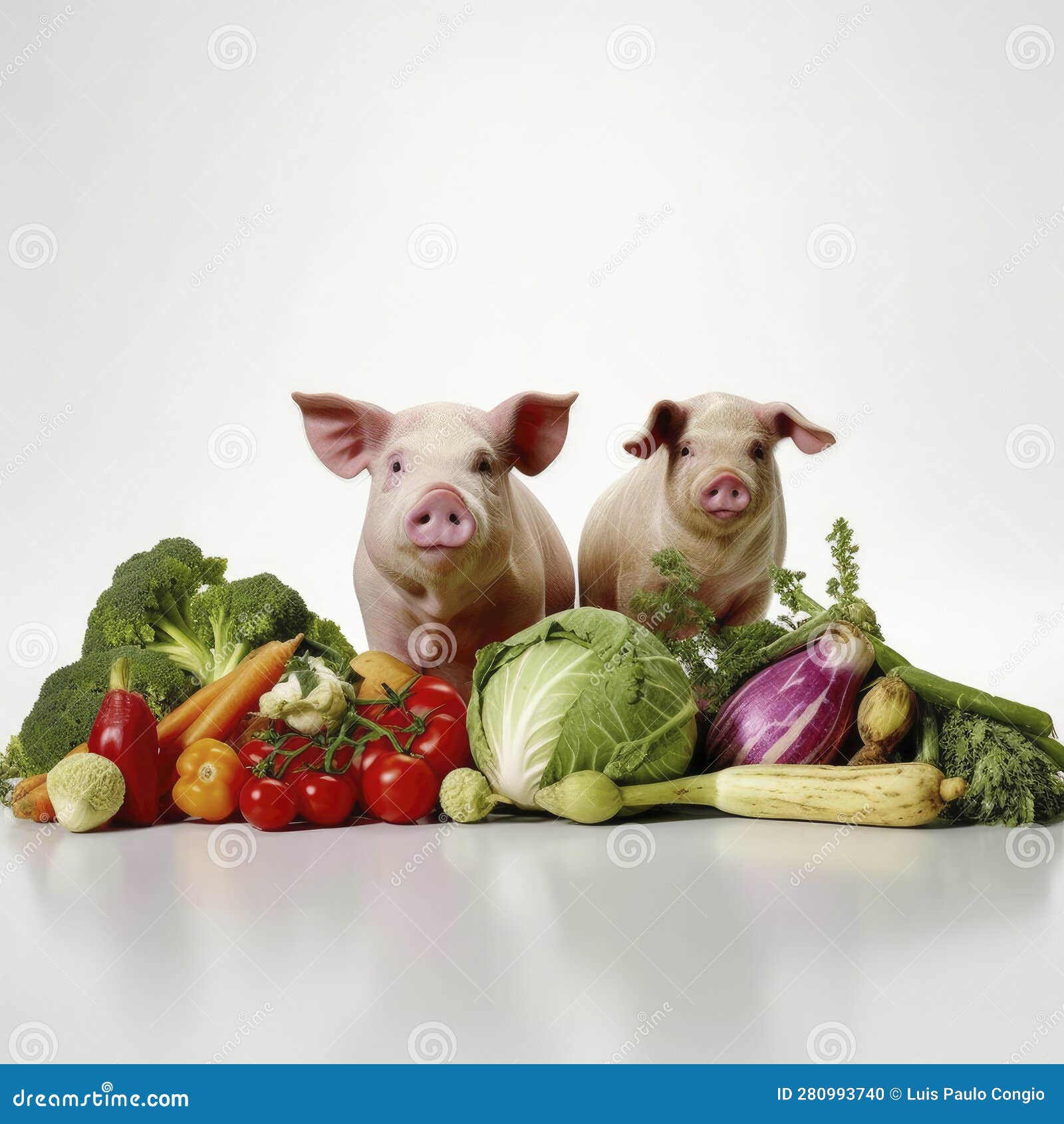 Two piglets and vegetables stock photo. Illustration of meal - 280993740