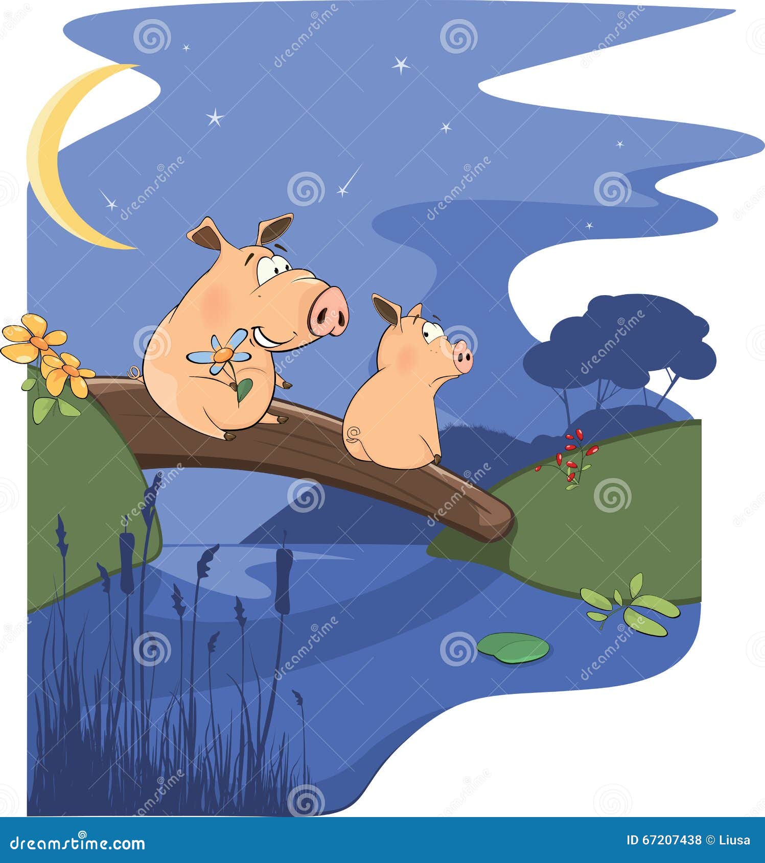 When Two Pigs are Fall in Love. Cartoon Stock Vector - Illustration of ...