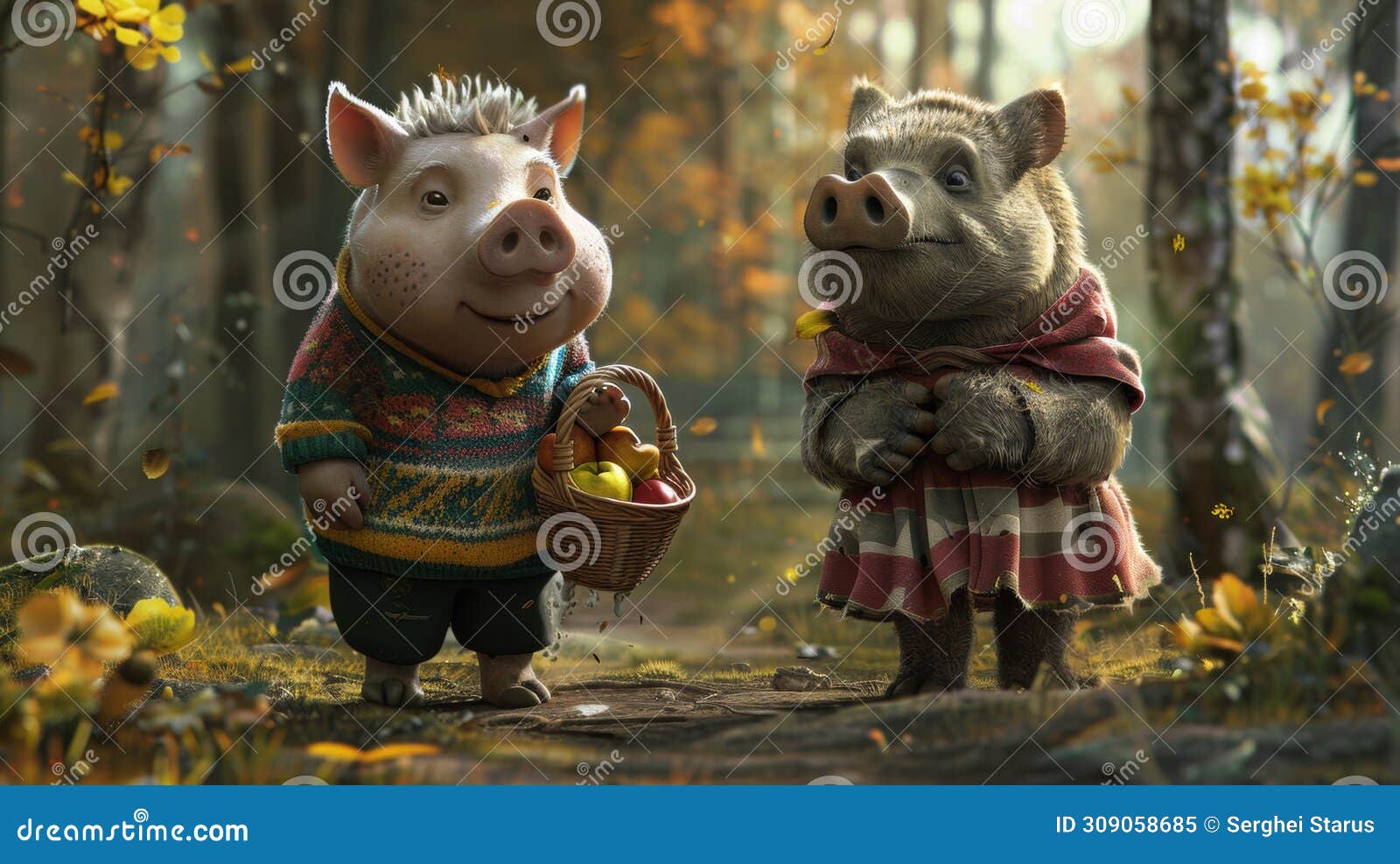 Two Pigs are Standing Next To Each Other in a Forest, AI Stock Image ...