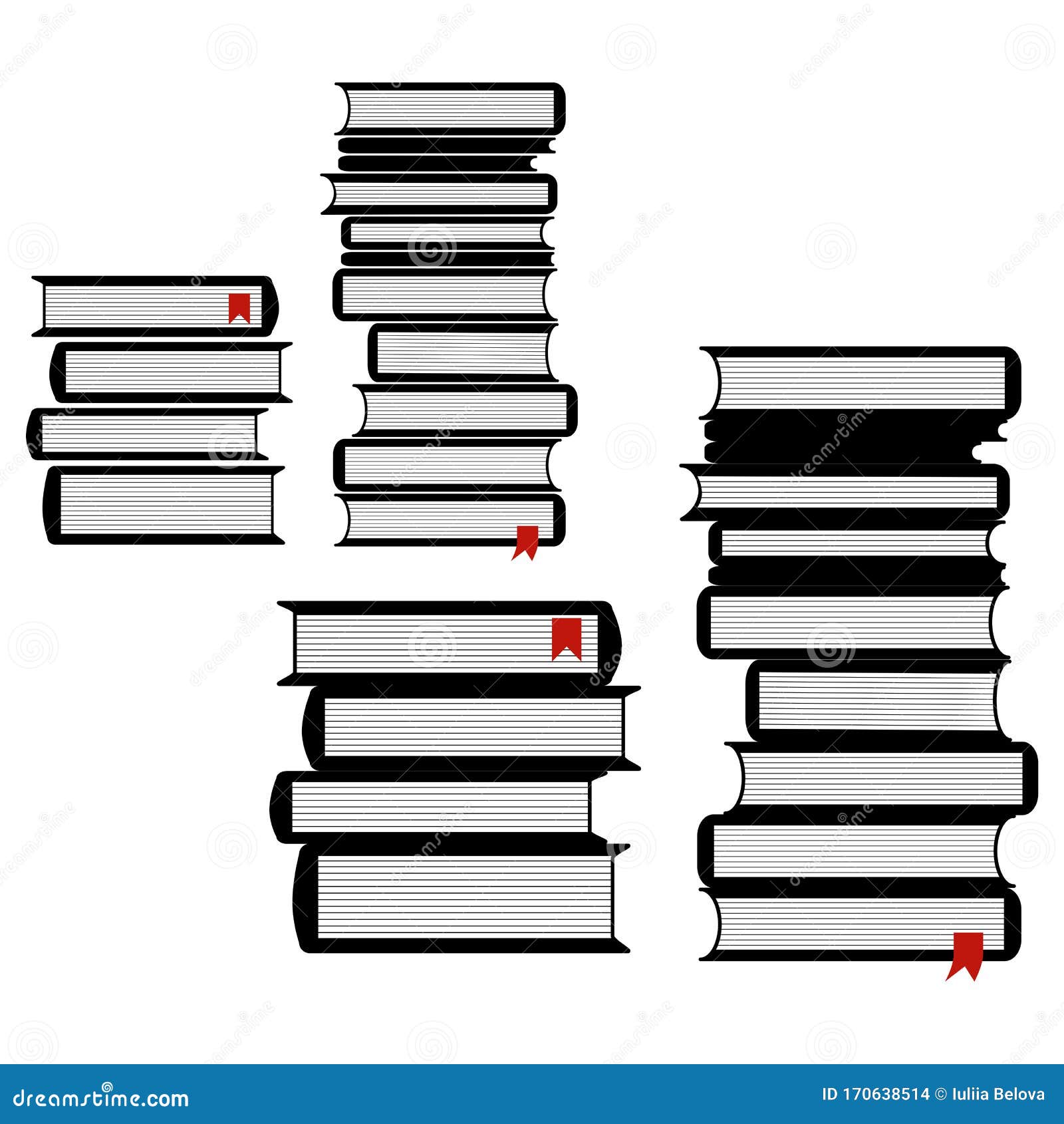 Two Piles of Books with Bookmarks. Line Drawing Illustration Stock ...