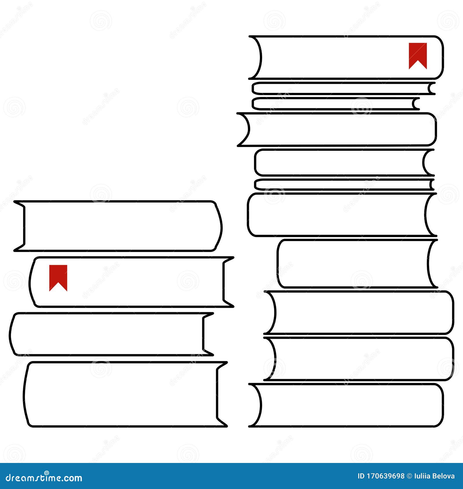 Two Piles of Books with Bookmarks. Line Drawing Illustration Stock ...