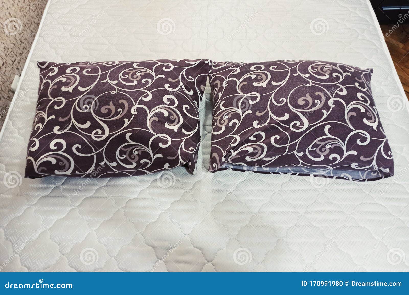 Two Pillows on Bed in Bedroom Stock Photo - Image of home, copy: 170991980