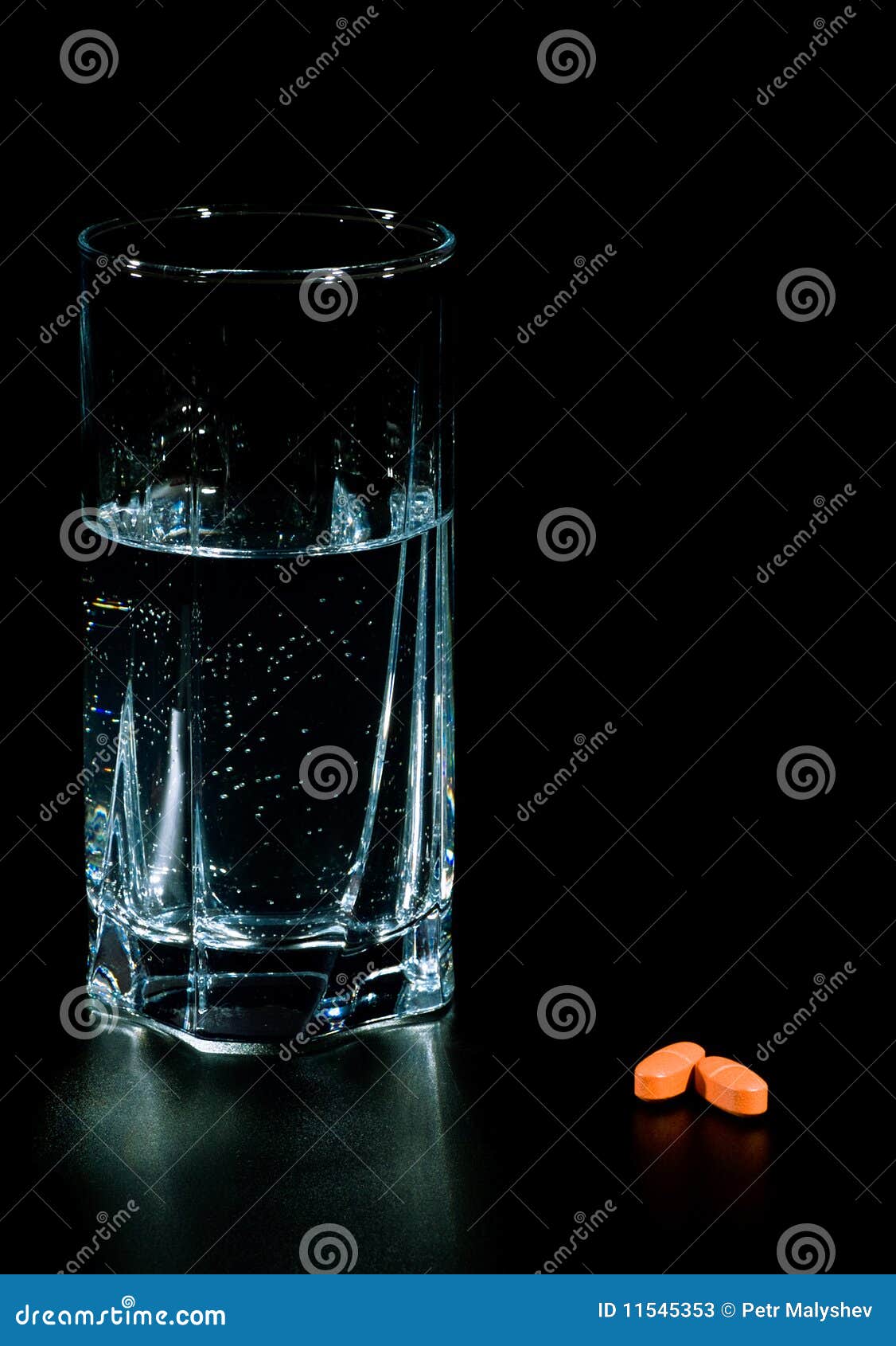 Two Pills and Glass of Water Stock Image - Image of blue, isolate: 11545353