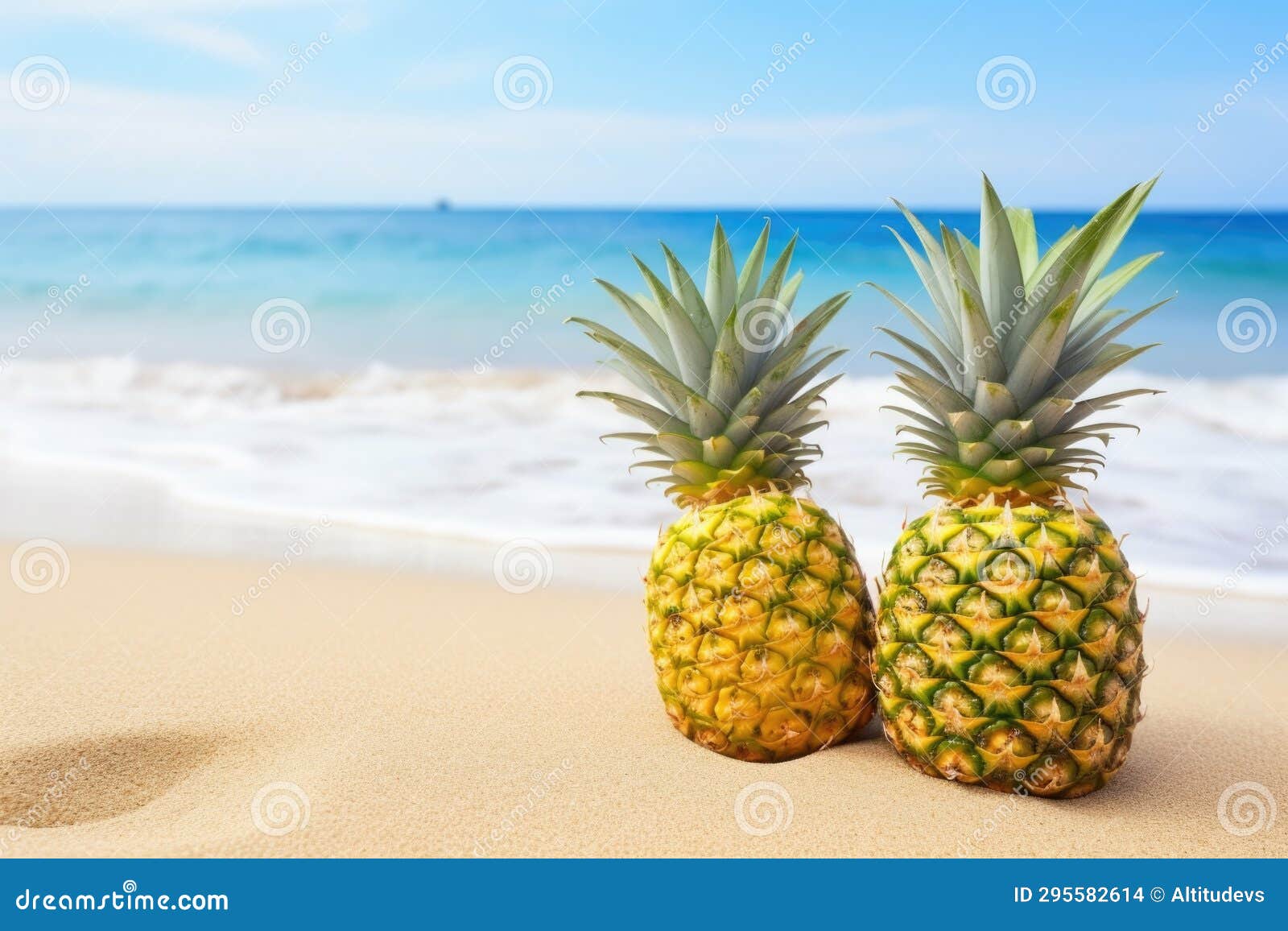 Two Pineapple Fruits Together on a Tropical Beach Stock Illustration ...