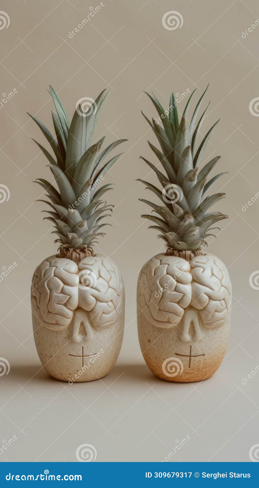 Two Pineapple Heads with Faces Made Out of Clay, AI Stock Illustration ...