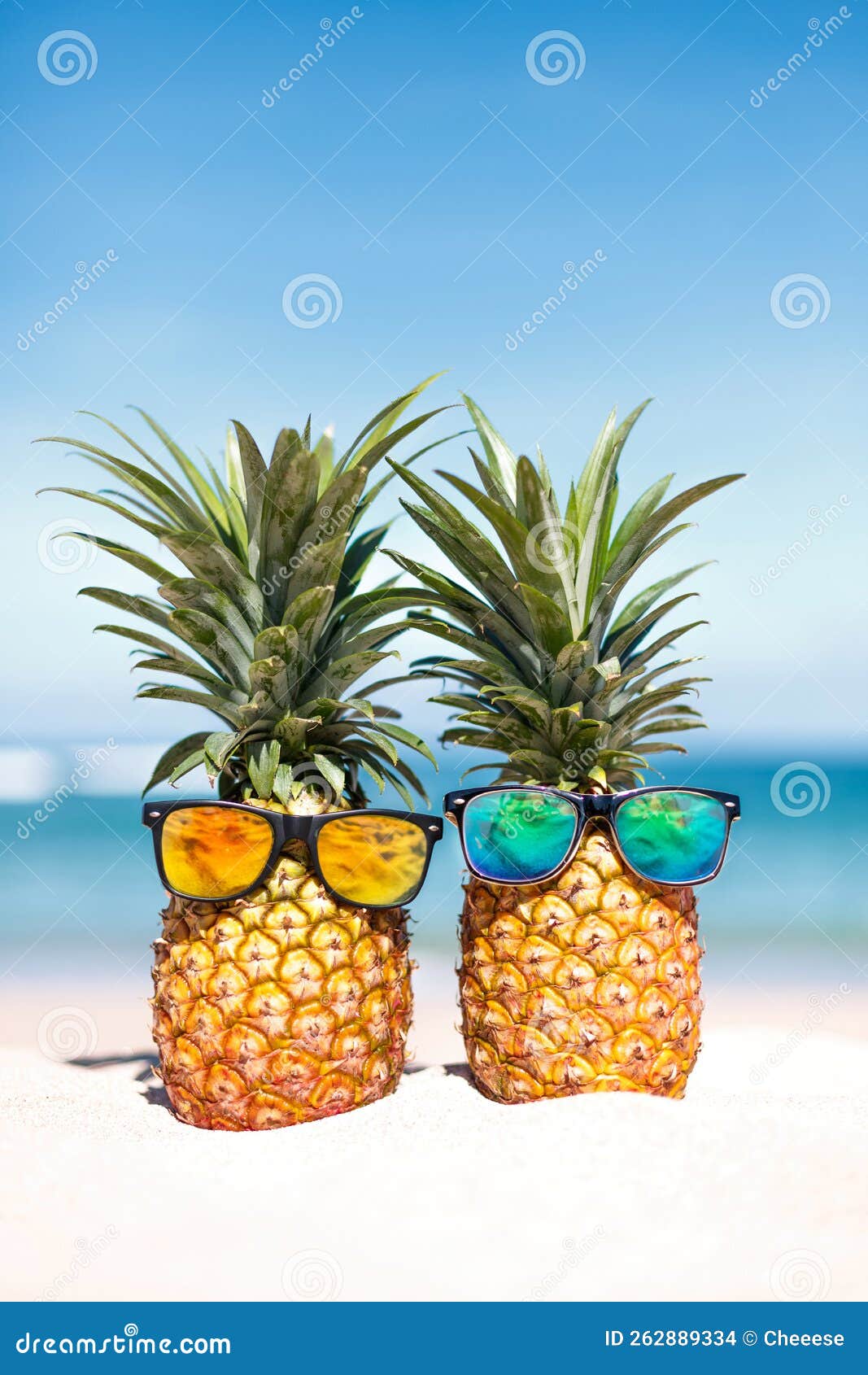 Two Pineapples with Trendy Sunglasses in Tropical Paradise Stock Photo ...