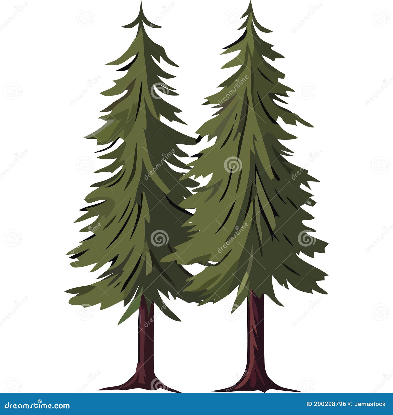 Two Pines Trees Plants Forest Stock Illustration - Illustration of ...