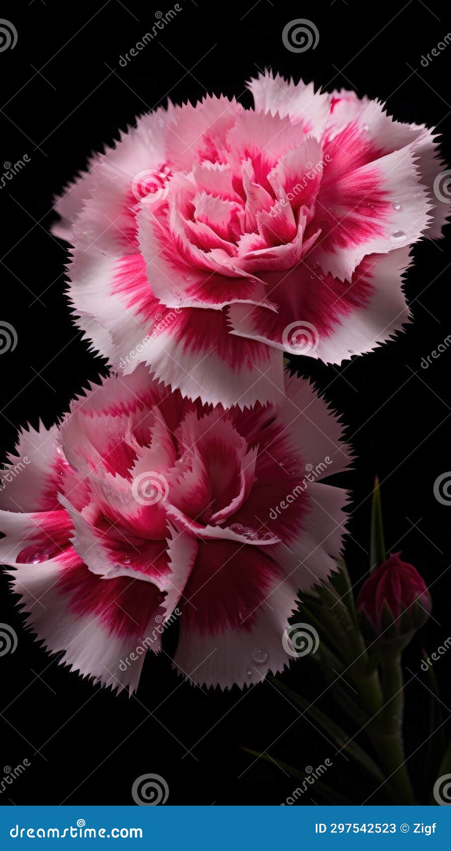 Two Pink Carnations on Black Background Stock Image - Image of vibrant ...