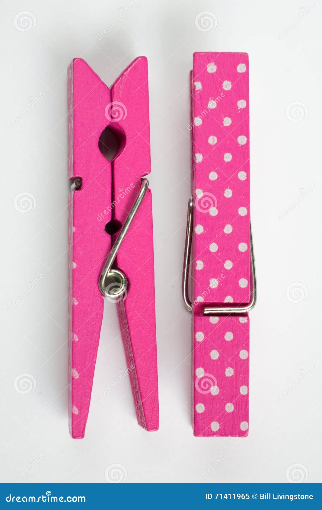 Two Pink Clothes Pins with Fun Patterns One Flipped Top View Stock ...