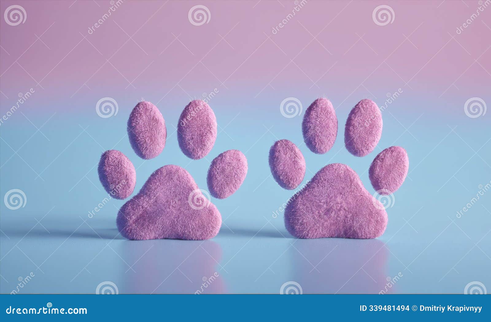 Two Pink Furry Paw Prints on Blue Background Stock Illustration ...