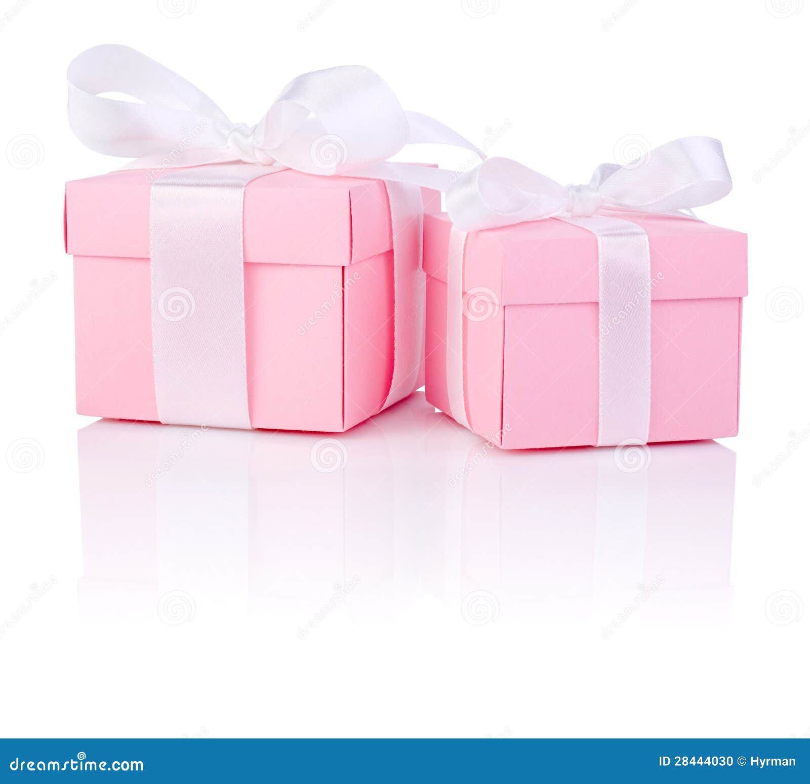 Two Pink Gift Box Tied White Satin Ribbon Bow Stock Photo - Image: 28444030