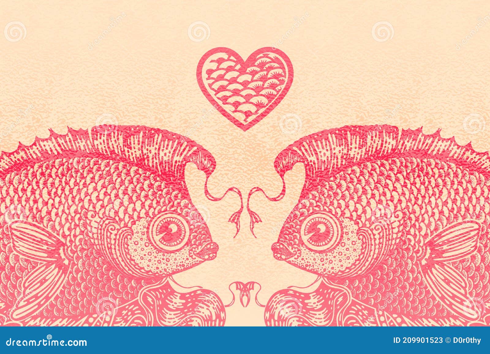 Two Pink Goldfish and a Heart Stock Vector - Illustration of invitation ...