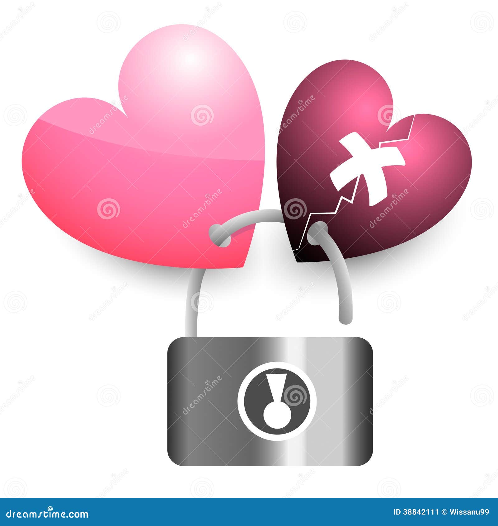 Two Pink Hearts Lock Key and Broken Heart Stock Vector - Illustration ...