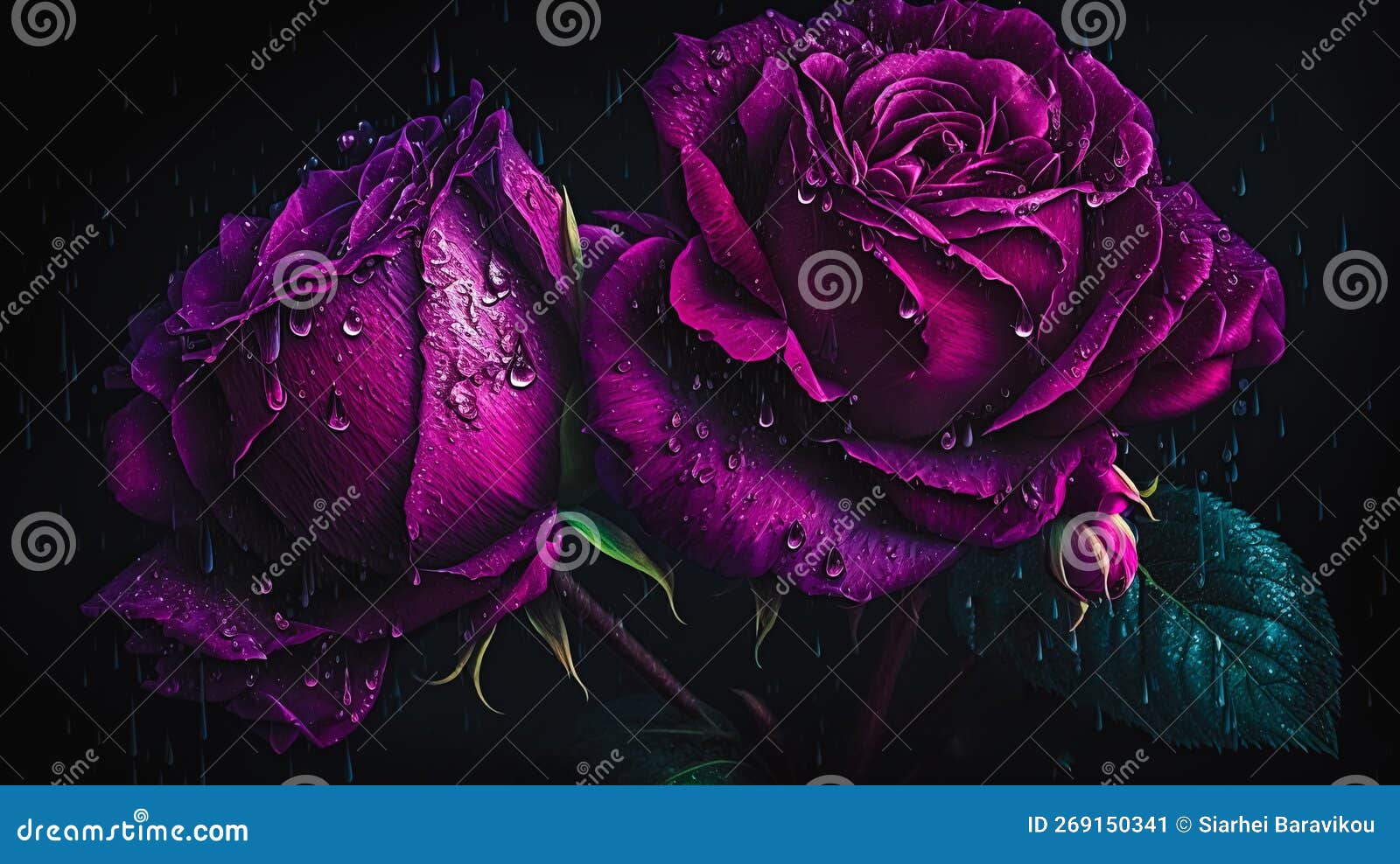 Two Pink Roses with Dew Drops Stock Image - Image of brown, purple ...