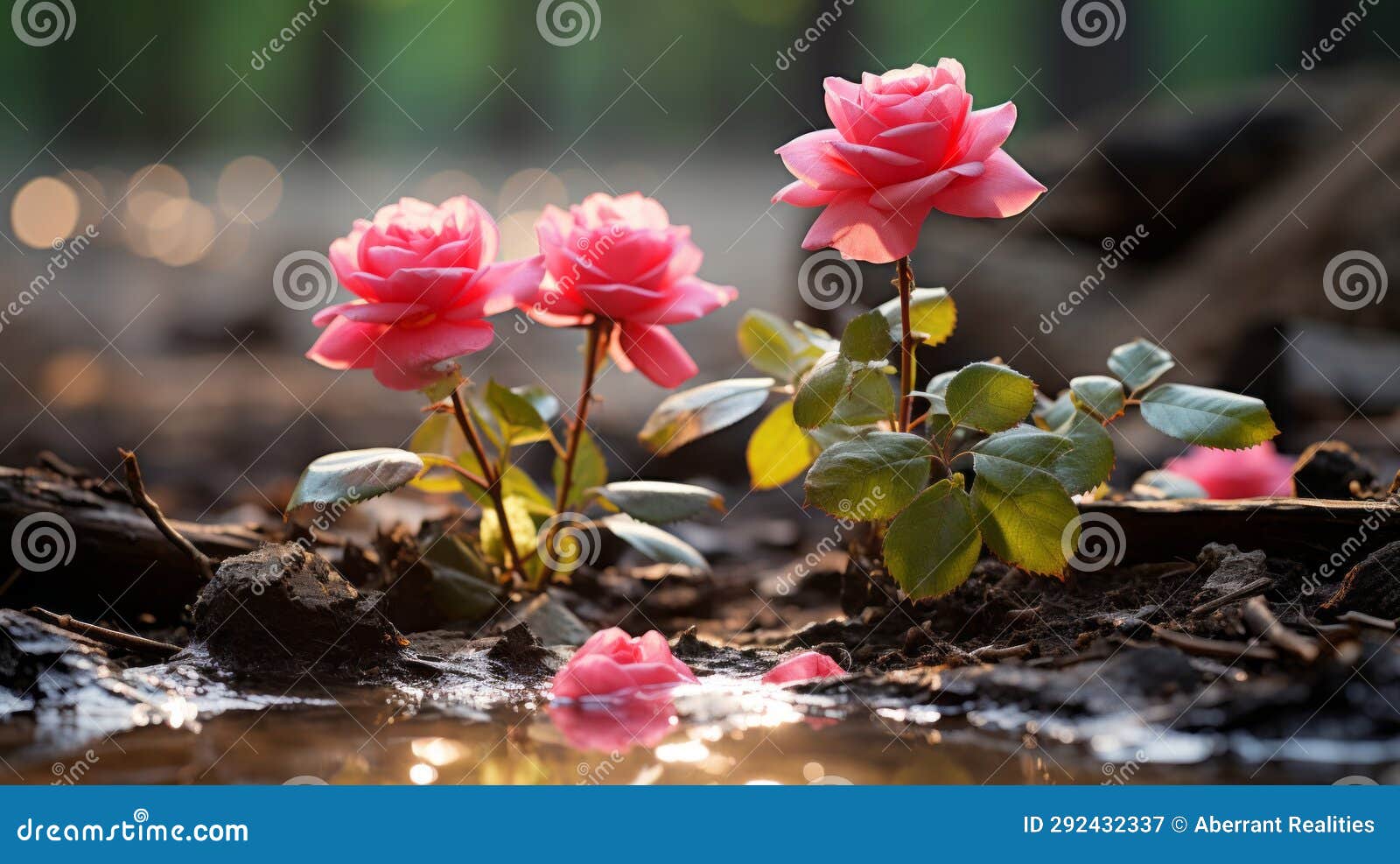 Two Pink Roses are Growing Out of the Mud Stock Illustration ...