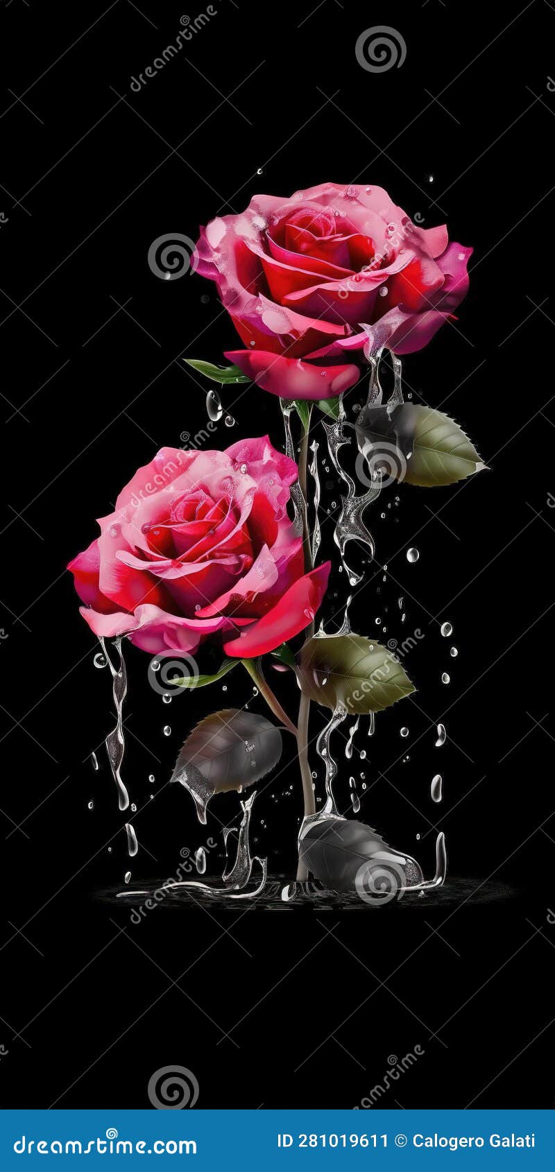 Two Pink Roses Mixed and Sliced with Water, Poster Artwork, Ai ...