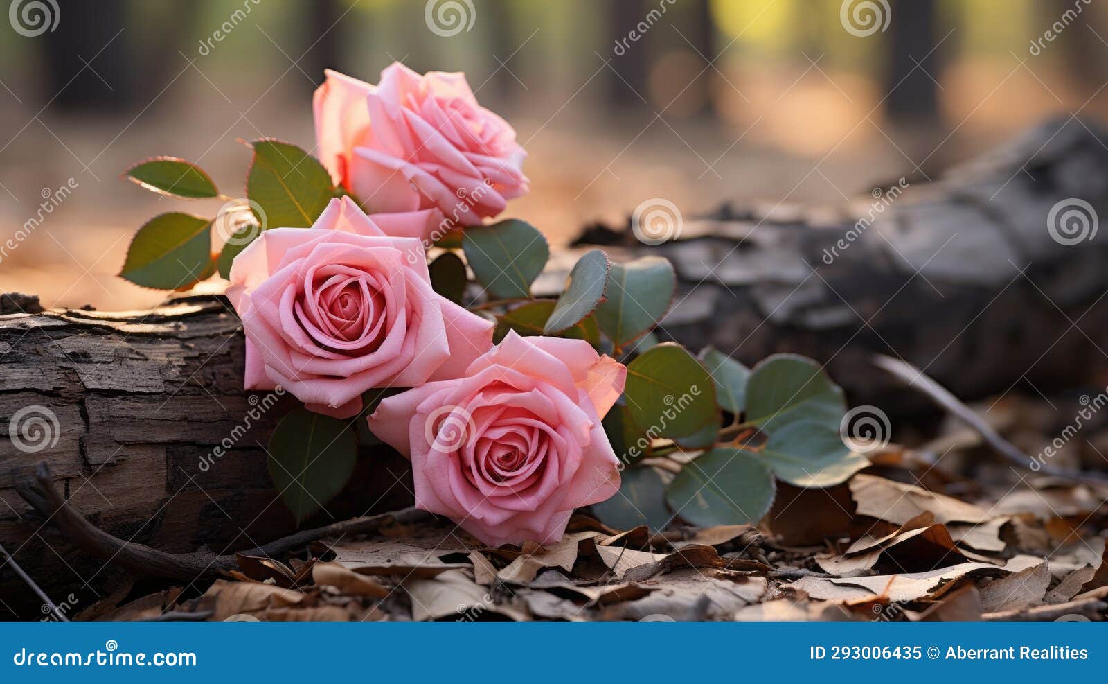 Two Pink Roses are Sitting on Top of a Fallen Log Stock Illustration ...
