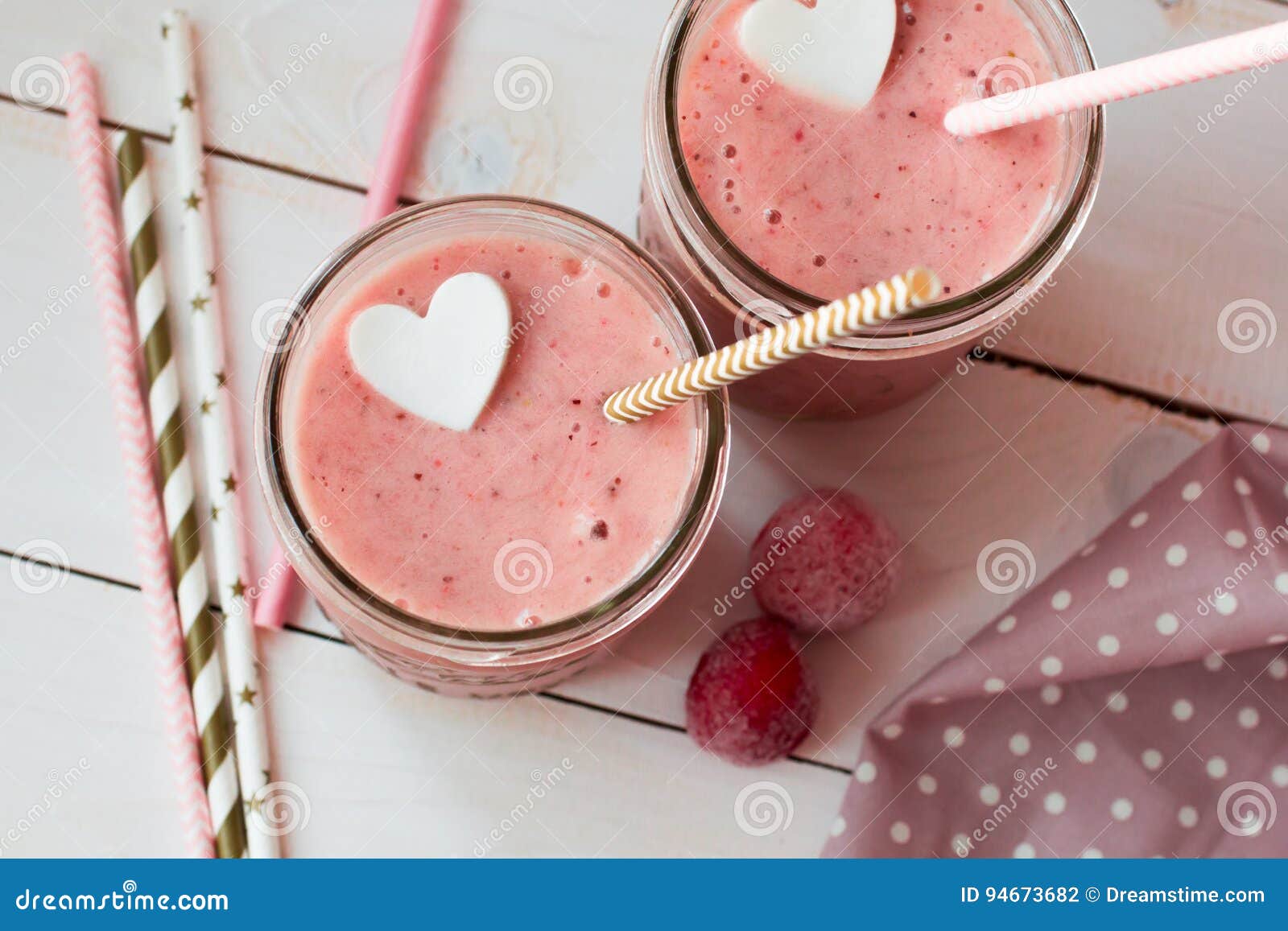 Two Pink Smothies with Heart Stock Photo - Image of milkshake, fresh ...