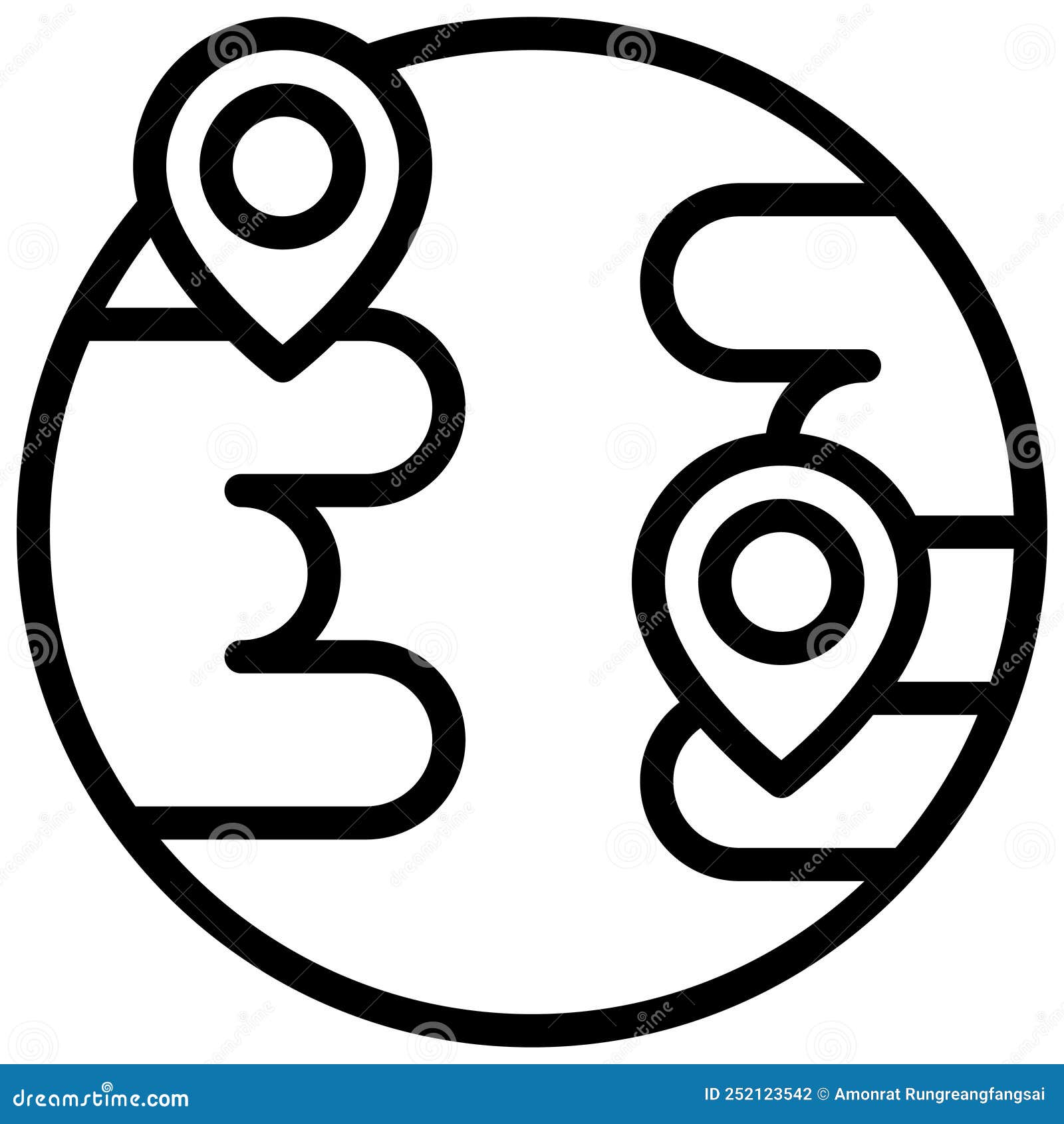 Two Pins on Earth Icon, Location Map and Navigation Vector Stock Vector ...