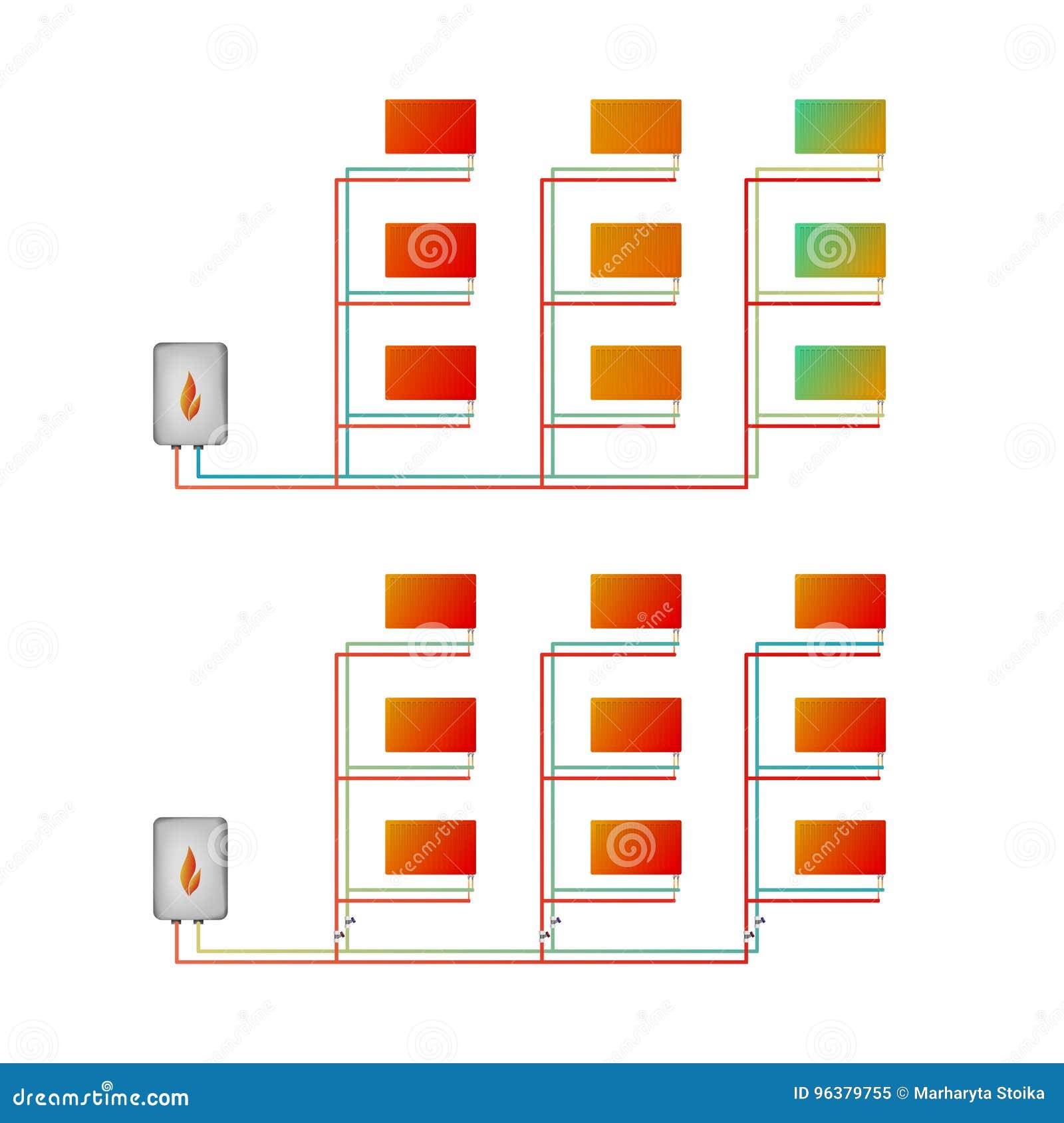 Two-pipe Vertical Thermal Imaging Heating System. Two Types of Schemes ...