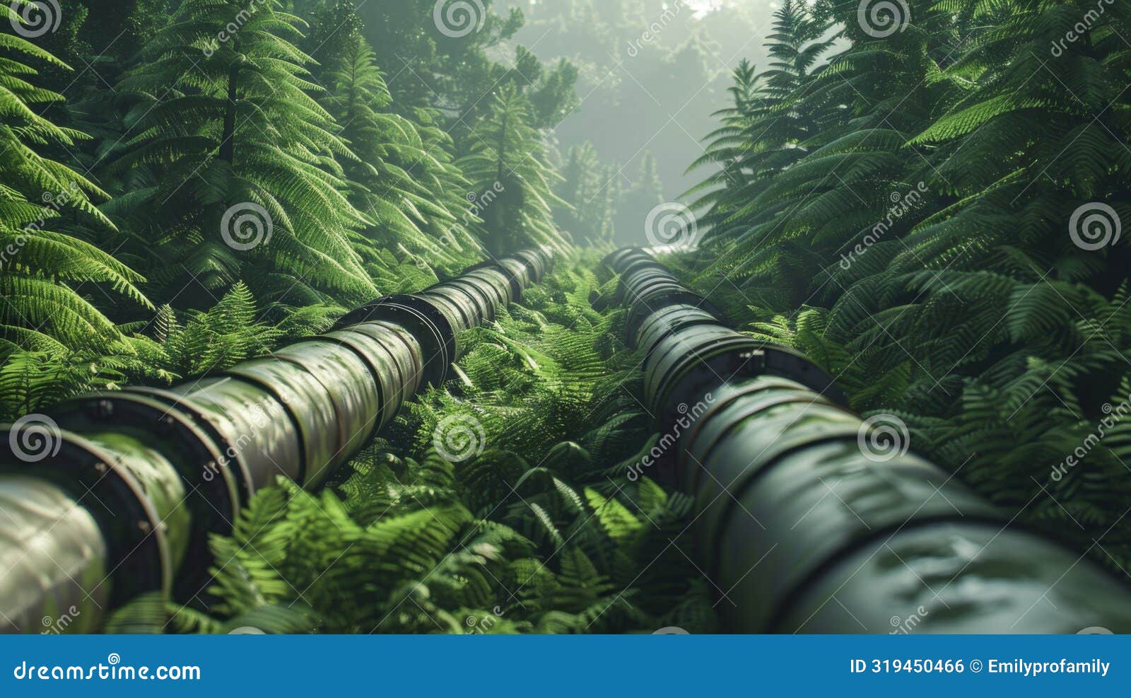 Pipelines through Lush Forest in Daytime, Surrounded by Ferns and ...