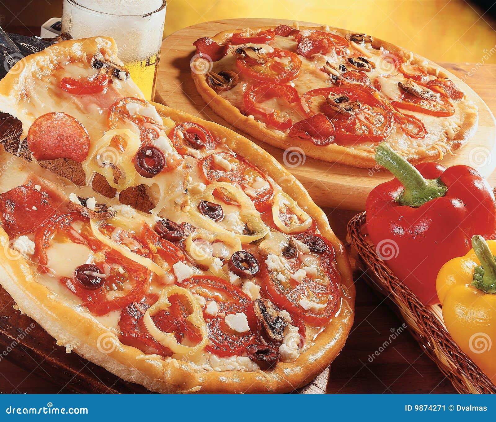 Two Pizzas. stock image. Image of salami, dinner, full - 9874271