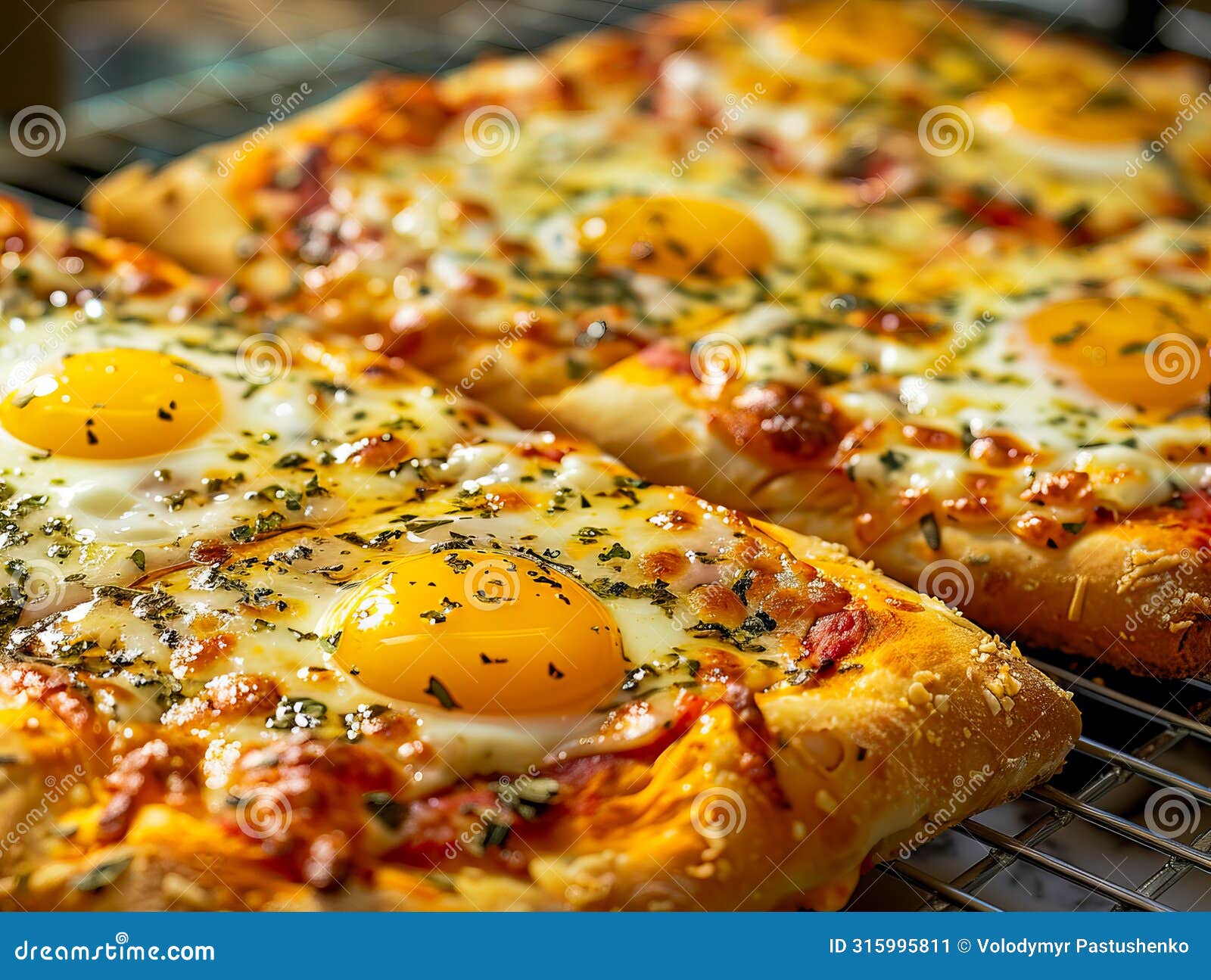 Two Pizzas with Eggs on Top are Sitting on a Rack Stock Image - Image ...