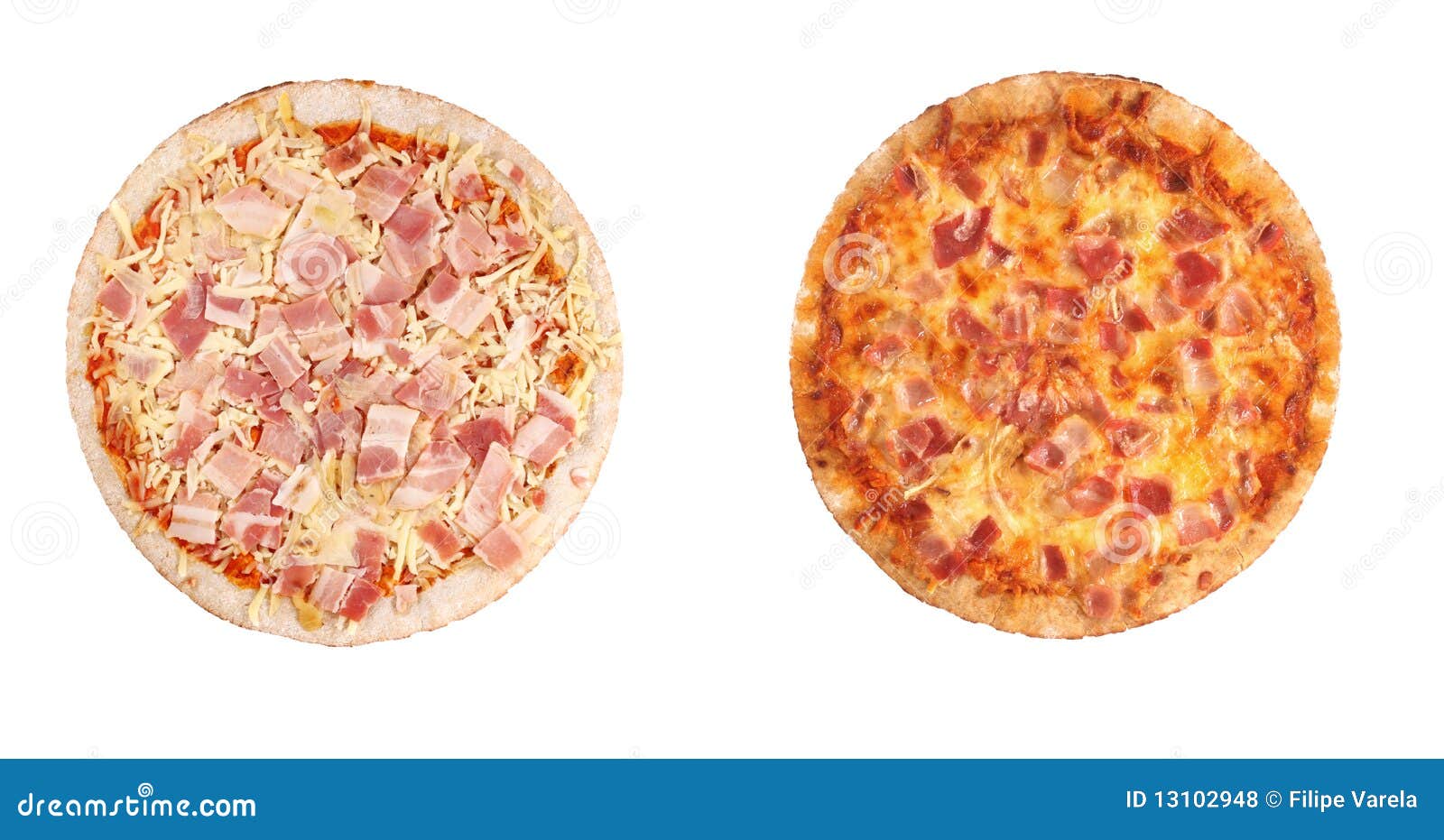 Two Pizzas Isolated, Cooked and Raw Stock Photo - Image of circle, junk ...
