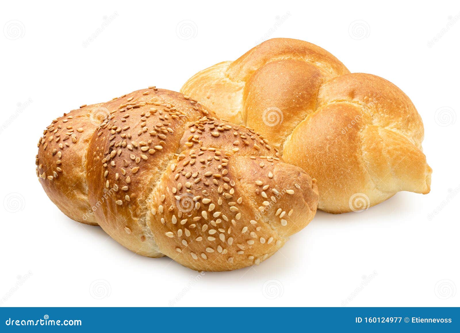Two Plaited White Bread Rolls Isolated on White. Plain and with Sesame ...