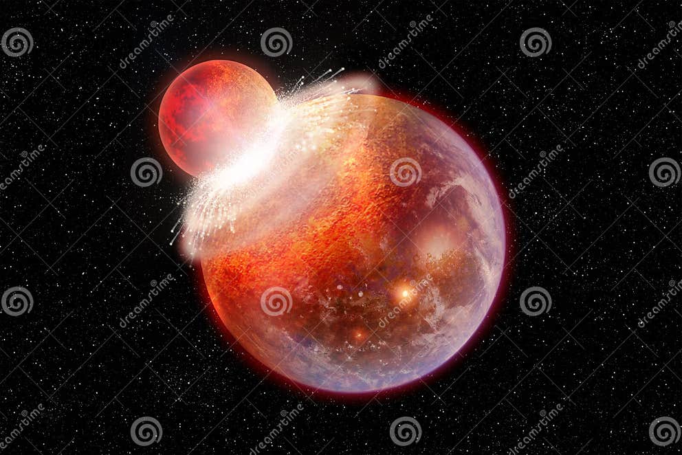 Two Planets Collide in Deep Space Stock Illustration - Illustration of ...