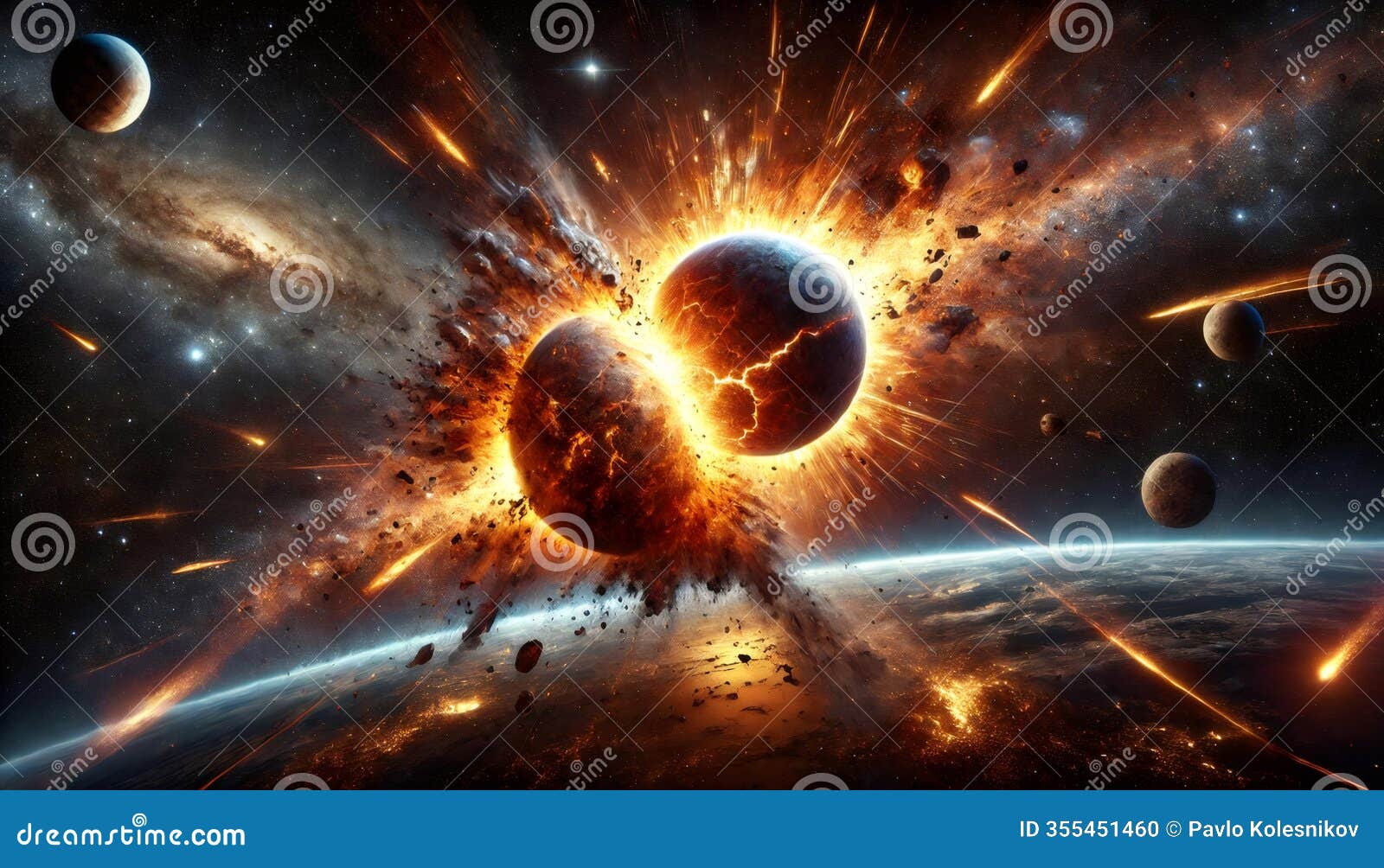 Planets Colliding In Outer Space Scifi Explosion Generative By AI ...