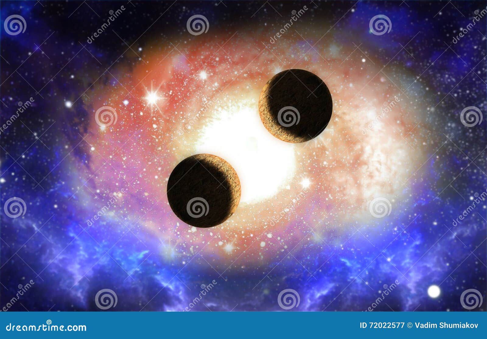 Two Planets with Galaxy and Light Effect Stock Illustration ...