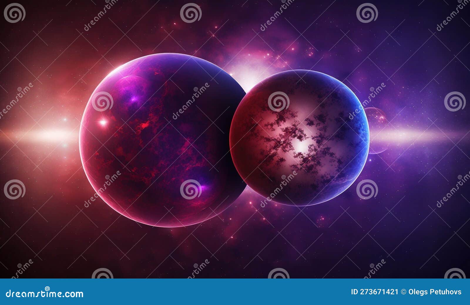 Two Planets in a Space with a Bright Light Behind Them Stock ...
