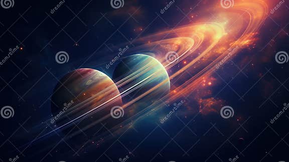 Two Planets in Space with a Ring Around Them, AI Stock Illustration - Illustration of sphere ...