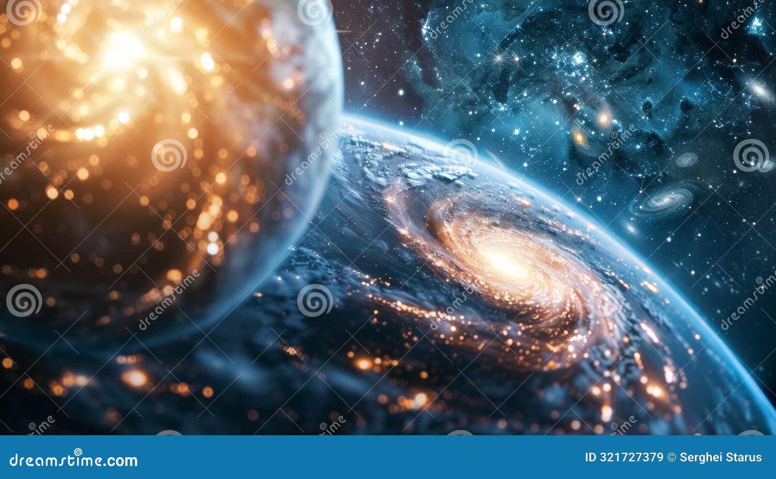 Two Planets are Spinning Around Each Other in Space, AI Stock Image ...