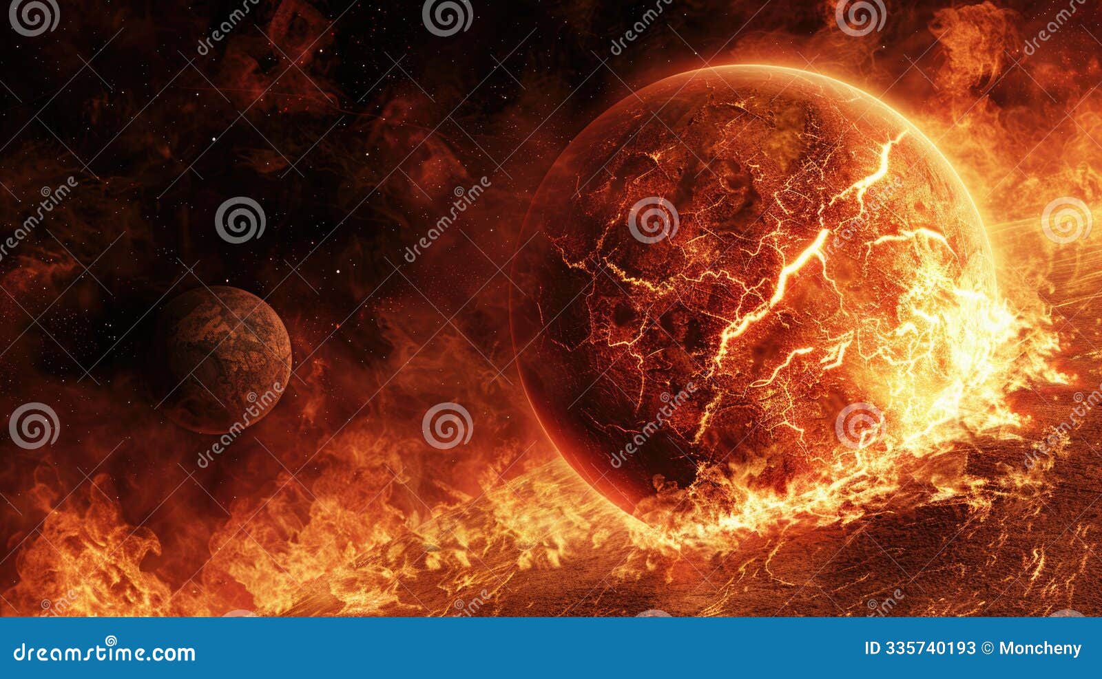 Two Planets are Surrounded by Flames and Smoke, Creating a Fiery and ...