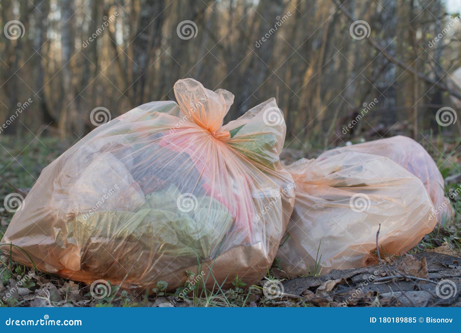Two Plastic Bags in the Forest Stock Image - Image of consume, foliage ...