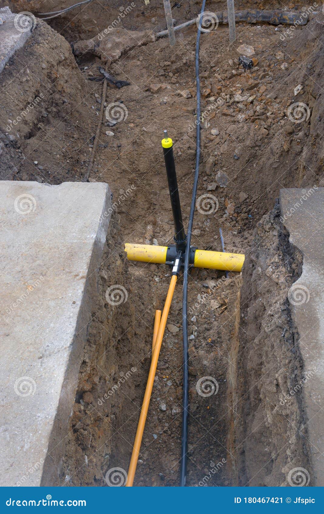 Two Plastic Pipes in a Sand Ditch Stock Image - Image of danger, plant ...