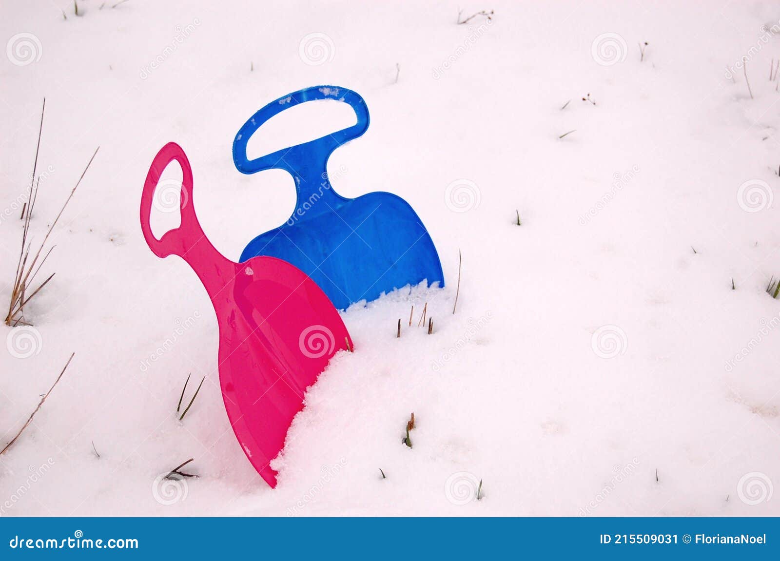 Two plastic sledges stock image. Image of poster, winter - 215509031