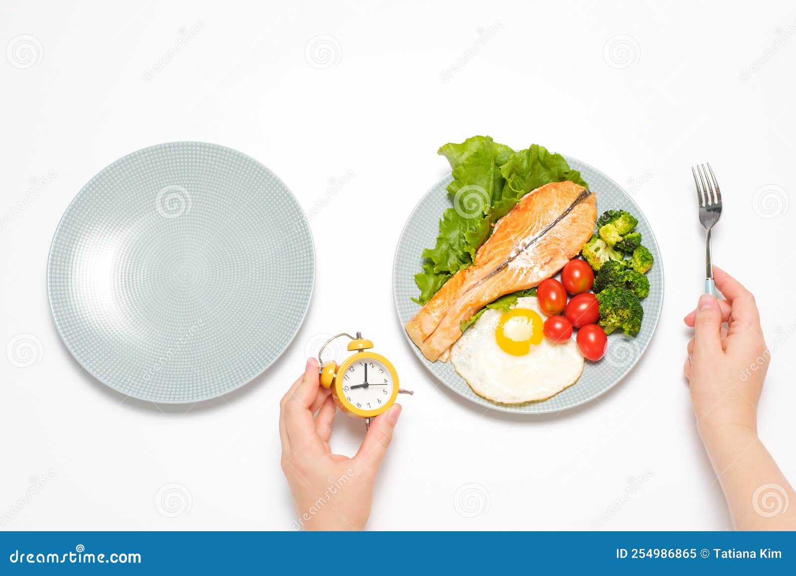 Two Plates of Food and Empty and Female Hands, Intermittent Fasting ...