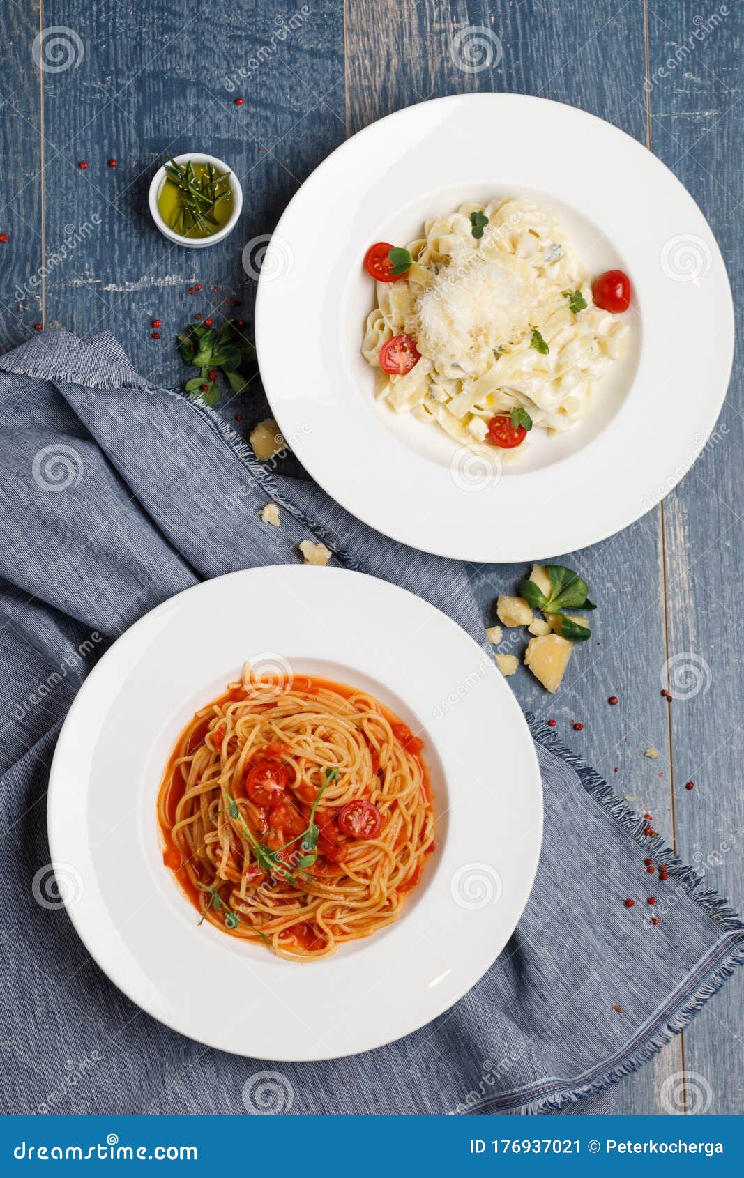 Two plates with pasta stock image. Image of overlay - 176937021