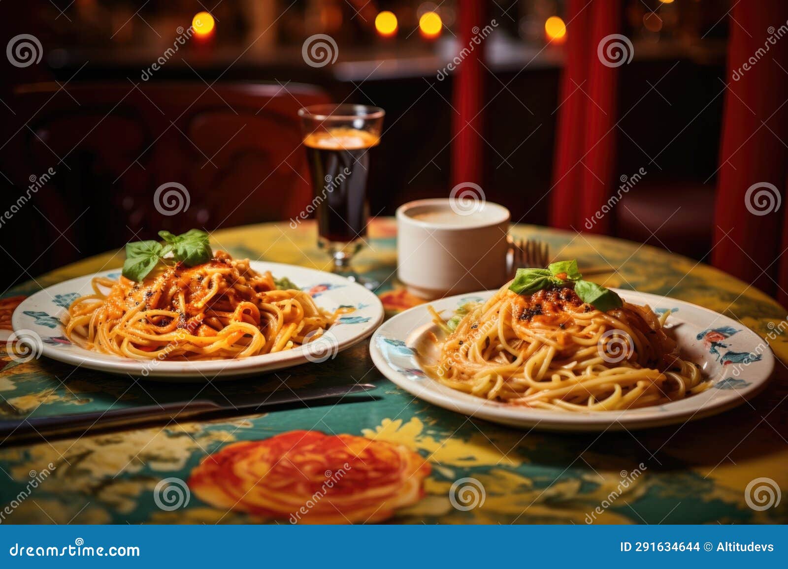 Two Plates of Spaghetti in an Italian Restaurant Stock Photo - Image of ...